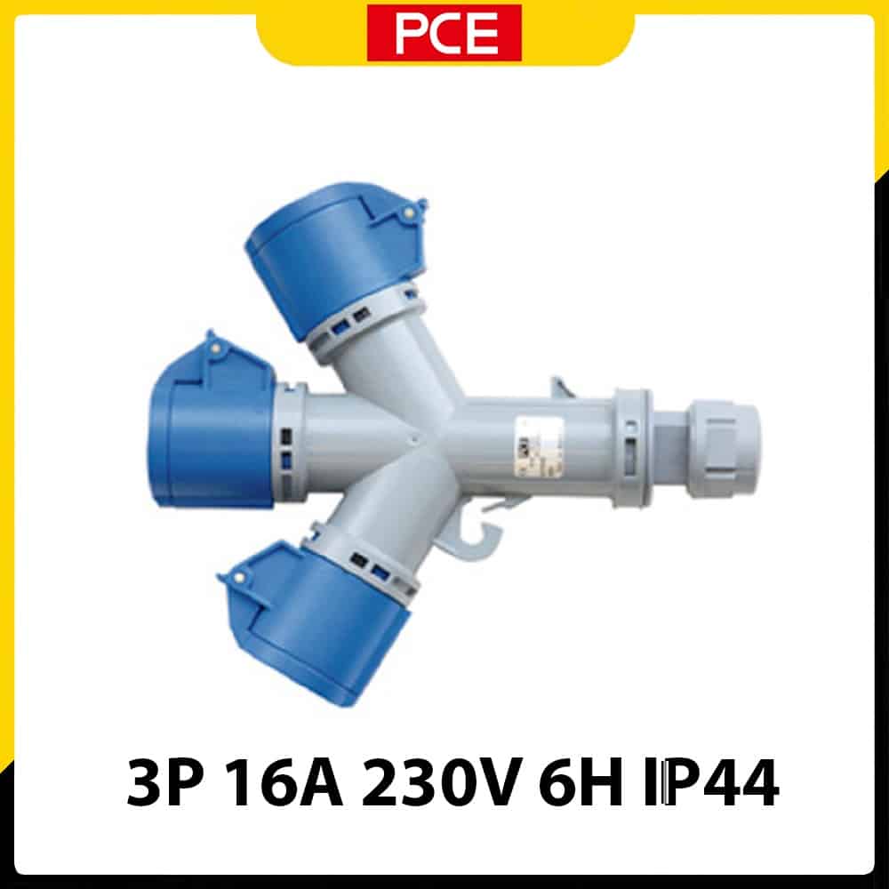 Ổ Cắm Công Nghiệp Chia 3 Ngã PCE F9432006 | 3P 16A 6H IP44