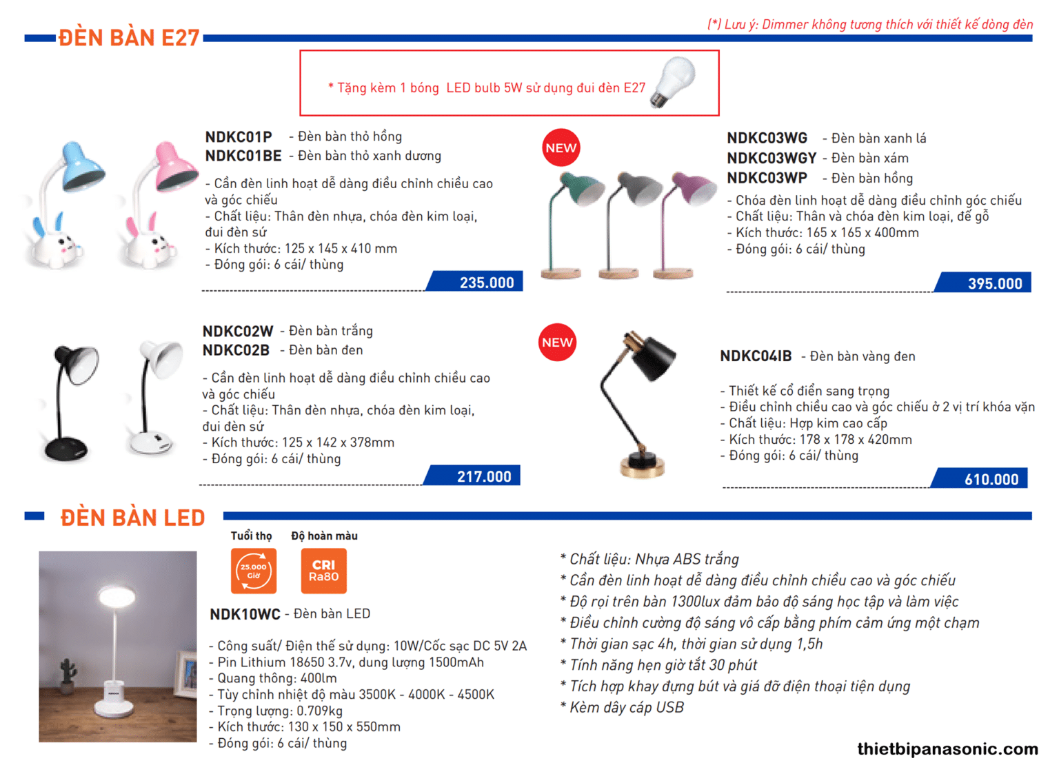 Đèn Bàn Cổ điển Nanoco NDKC04IB 5W, Màu Vàng Đen, Giá Rẻ, Giao 2H