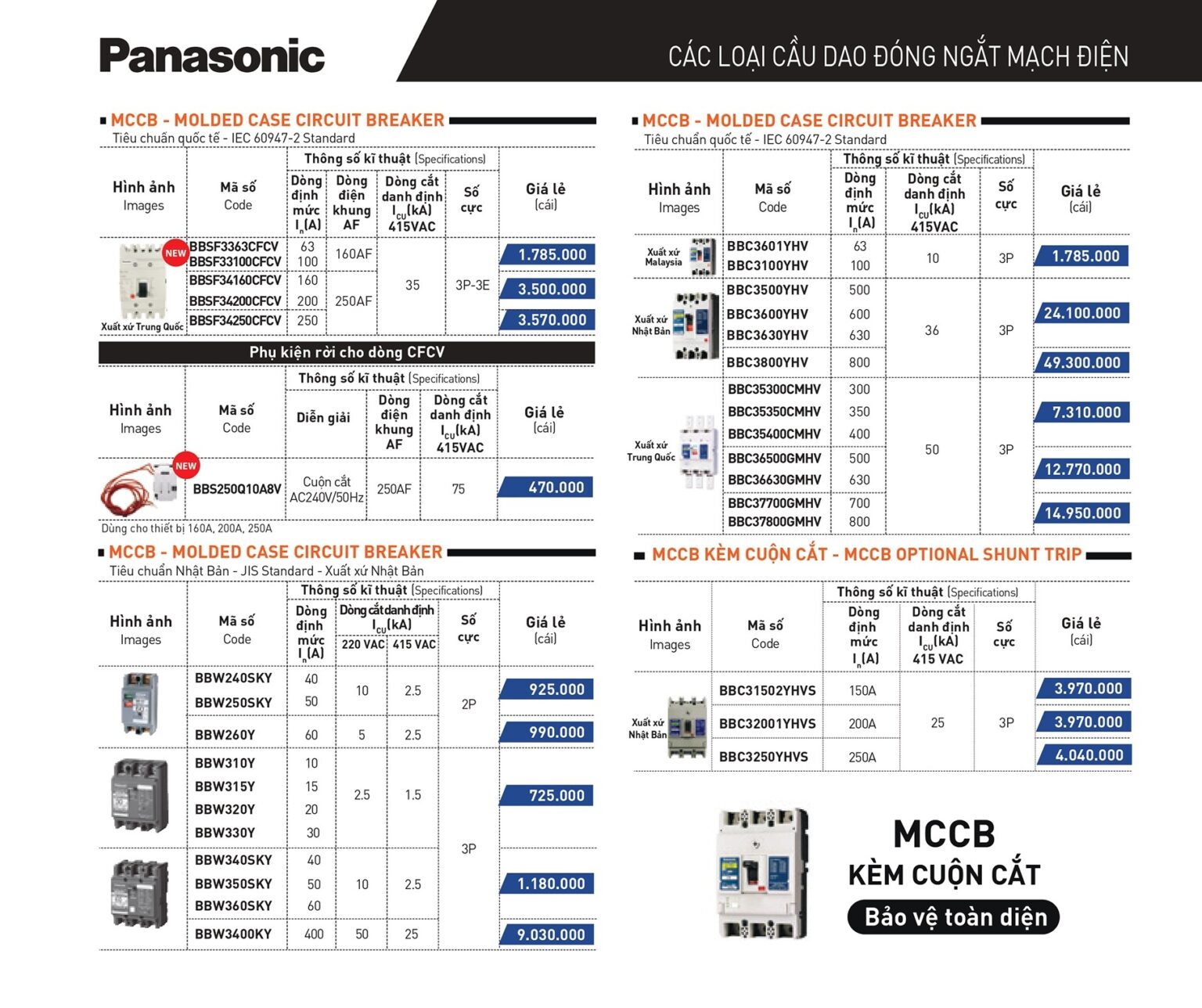 CB Panasonic Chính Hãng, Giá CB Điện, CB Tổng Gia Đình