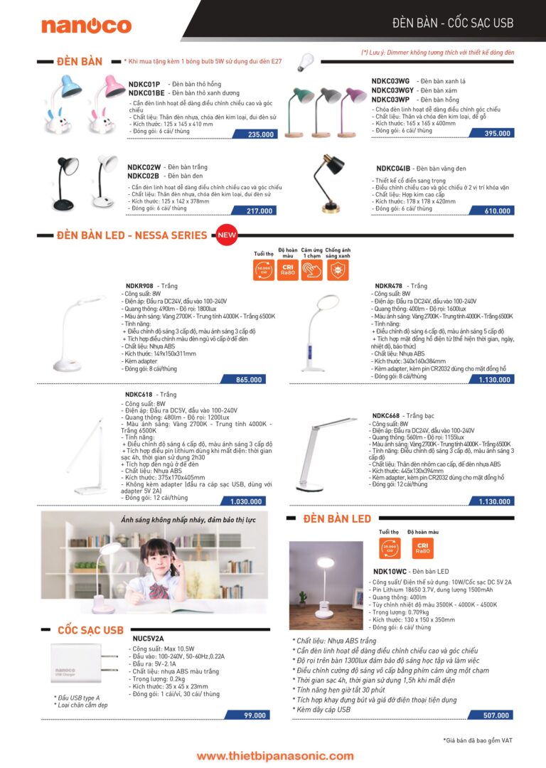 Bảng Giá Nanoco 2026 | Thiết Bị điện, đèn LED Chiết Khấu Cao